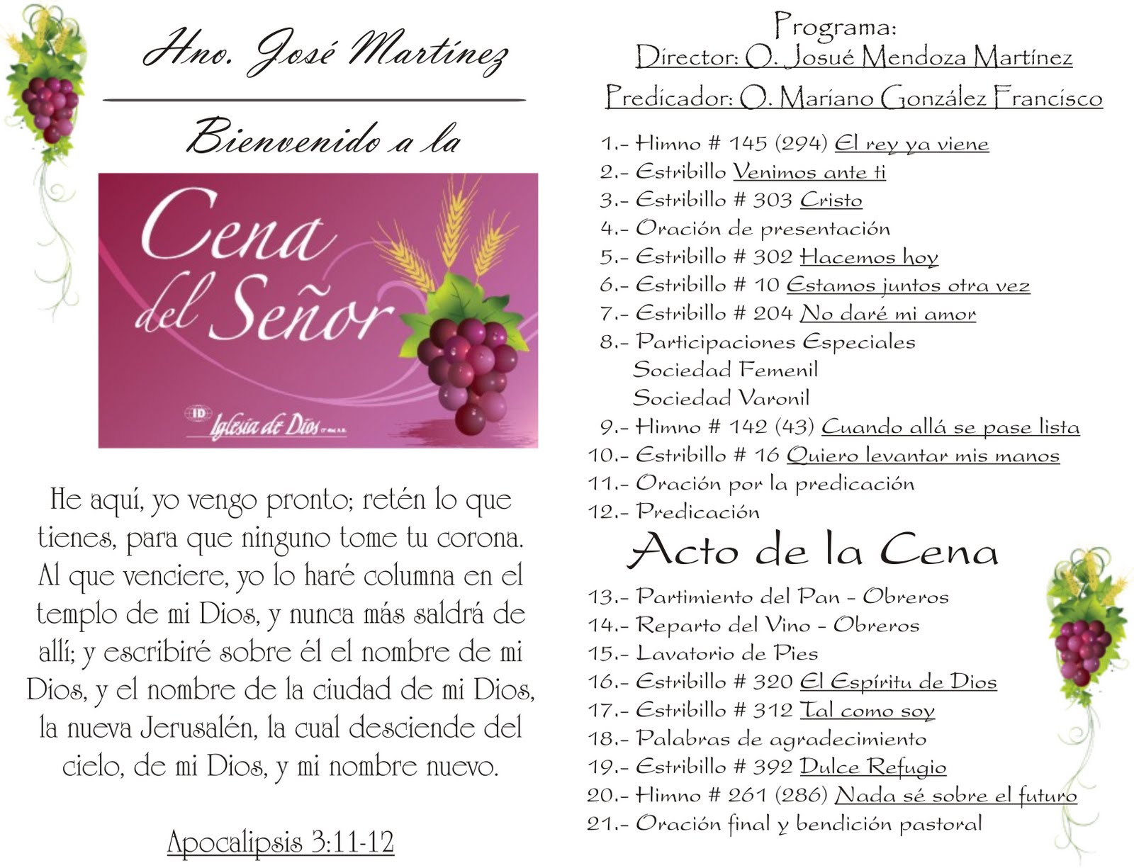 Iglesia de Dios 7° Día - San Juan Zapotla: Cena del Señor