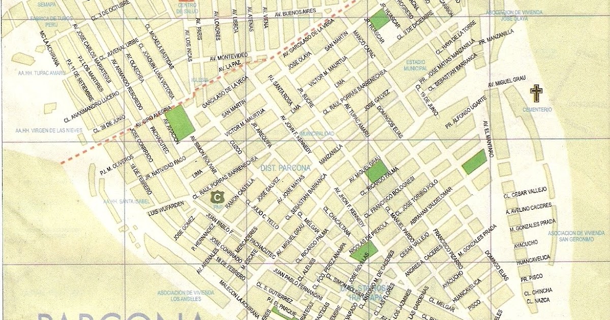 Distrito de Parcona: PLANO DE LAS PRINCIPALES CALLES DEL CENTRO DE PARCONA