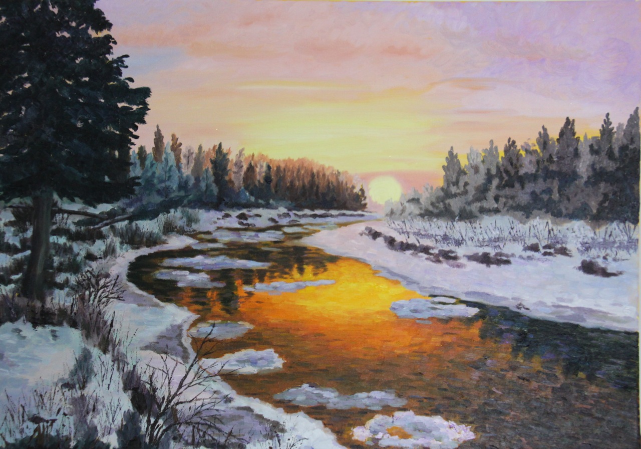 RKW Art: Winter Sunset Snow Scene