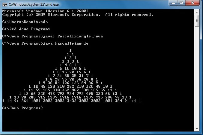 Algorithms In Java Generating Pascals Triangle