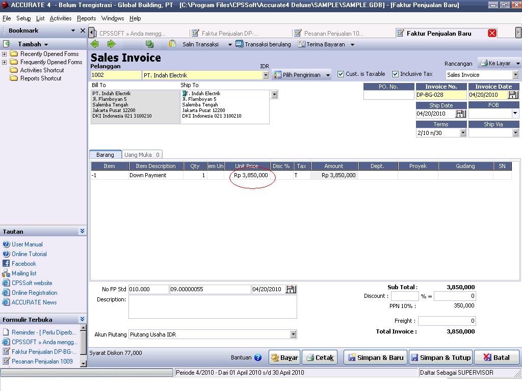 Software Accurate : Cara Membuat Formulir Sales Order dengan Uang Muka ...