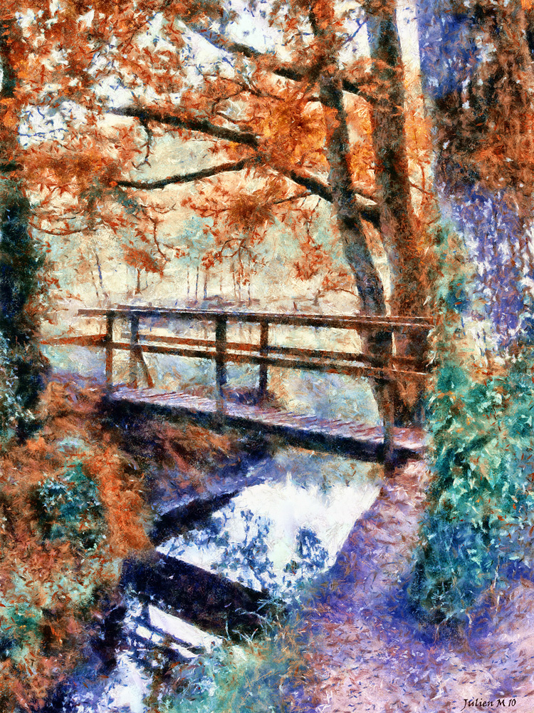 Digital photo-paintings: Bridge in autumn pastel