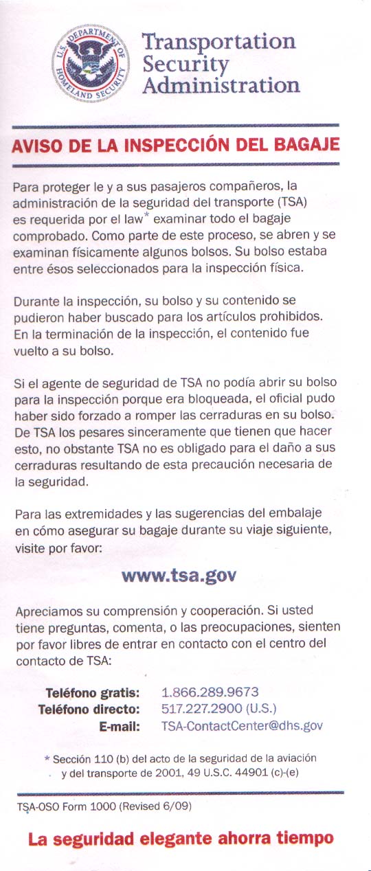 Treasure or Junk?: Transportation Security Administration (TSA)--Notice ...