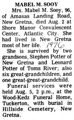 BASS RIVER TOWNSHIP, N.J. HISTORY . . . etc.: The Potter - Sooy Connection