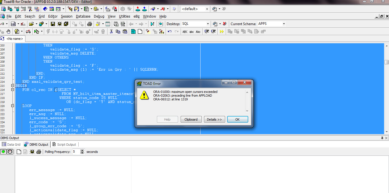 Thalai Muthu Oracle Apps DBA: ORA-01000:maximum open cursors exceeded