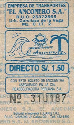 BOLETOS DE MICRO DE LIMA: EL ANCONERO S.A.