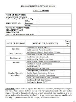 IIS ASSOCIATION: POSTAL - BALLOT FOR ELECTION 2010-11