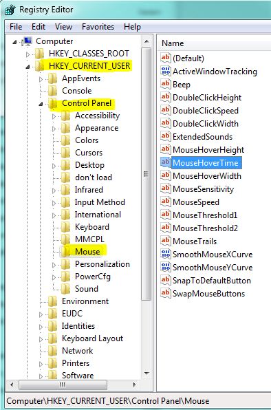 Hkey_current_user Control Panel Mouse