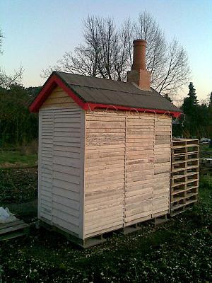 Pitched roof insulation: Shed with chimney