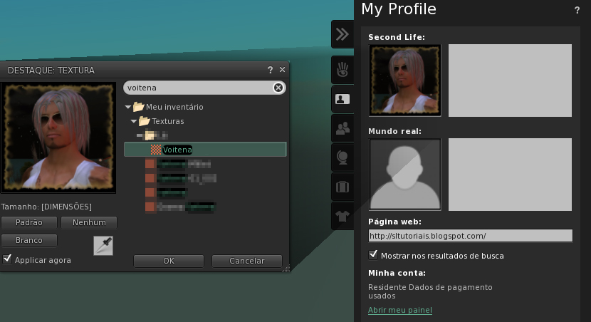 Tutoriais Second Life: ::: Inserindo uma foto no Perfil do Avatar