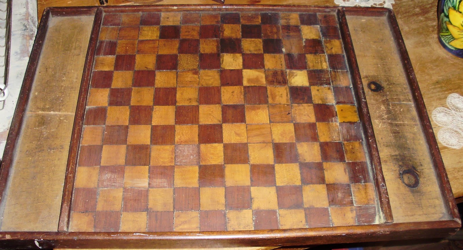 Log Cabin Antiques & Gifts: Inlaid wood on checkerboard