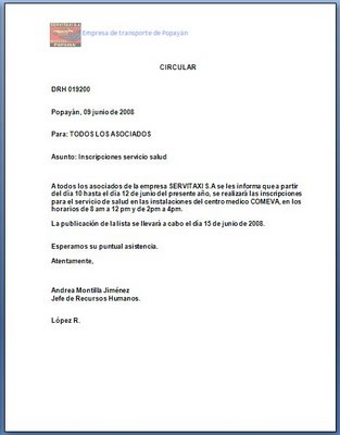 DOCUMENTOS DE UNA OFICINA: CIRCULARES