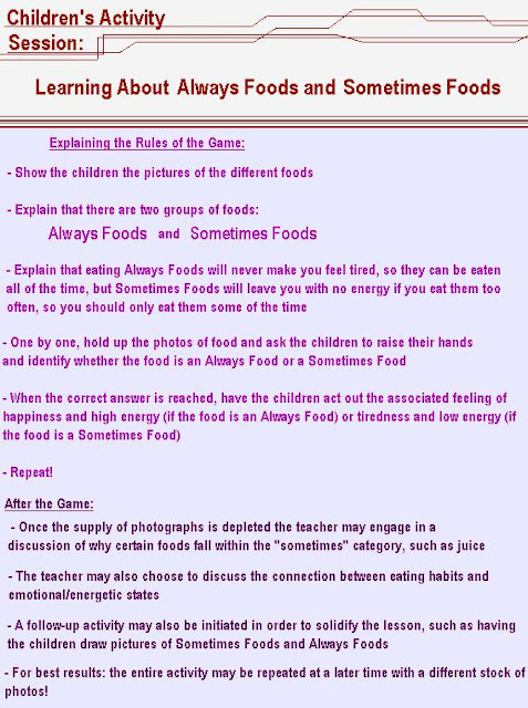 Nutrition for Old and... Yonge: "Always" and "Sometimes" Foods