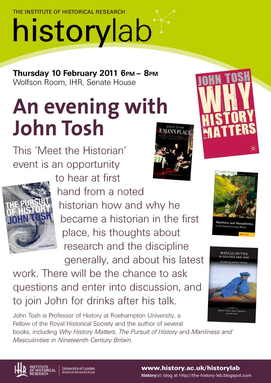 History Lab: An Evening with John Tosh, Thurs 10 Feb, 6pm-8pm