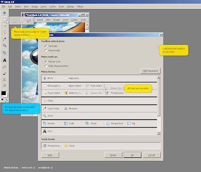 GIMP UI brainstorm: minimise the toolbox…