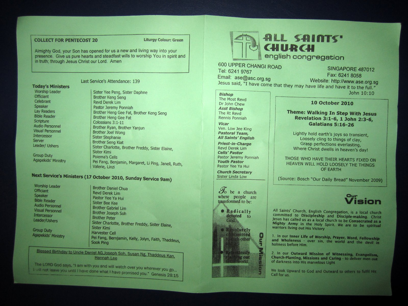 All Saints' Church Singapore (English Congregation) : Sunday Bulletin ...