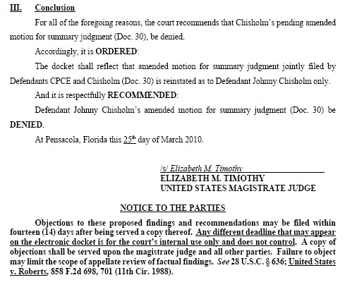 The Forest Moon of Endor: Chisholm's Summary Judgment Motion DENIED