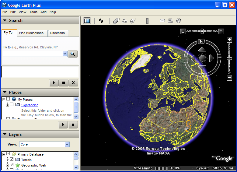 An image of Google Earth beta version