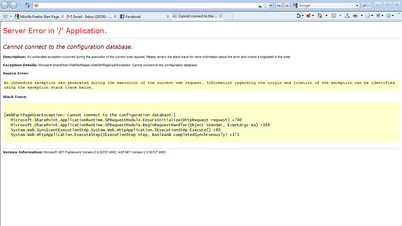 Sharepoint Fix Cannot Connect To The Configuration Database Sharepoint 2007 2010