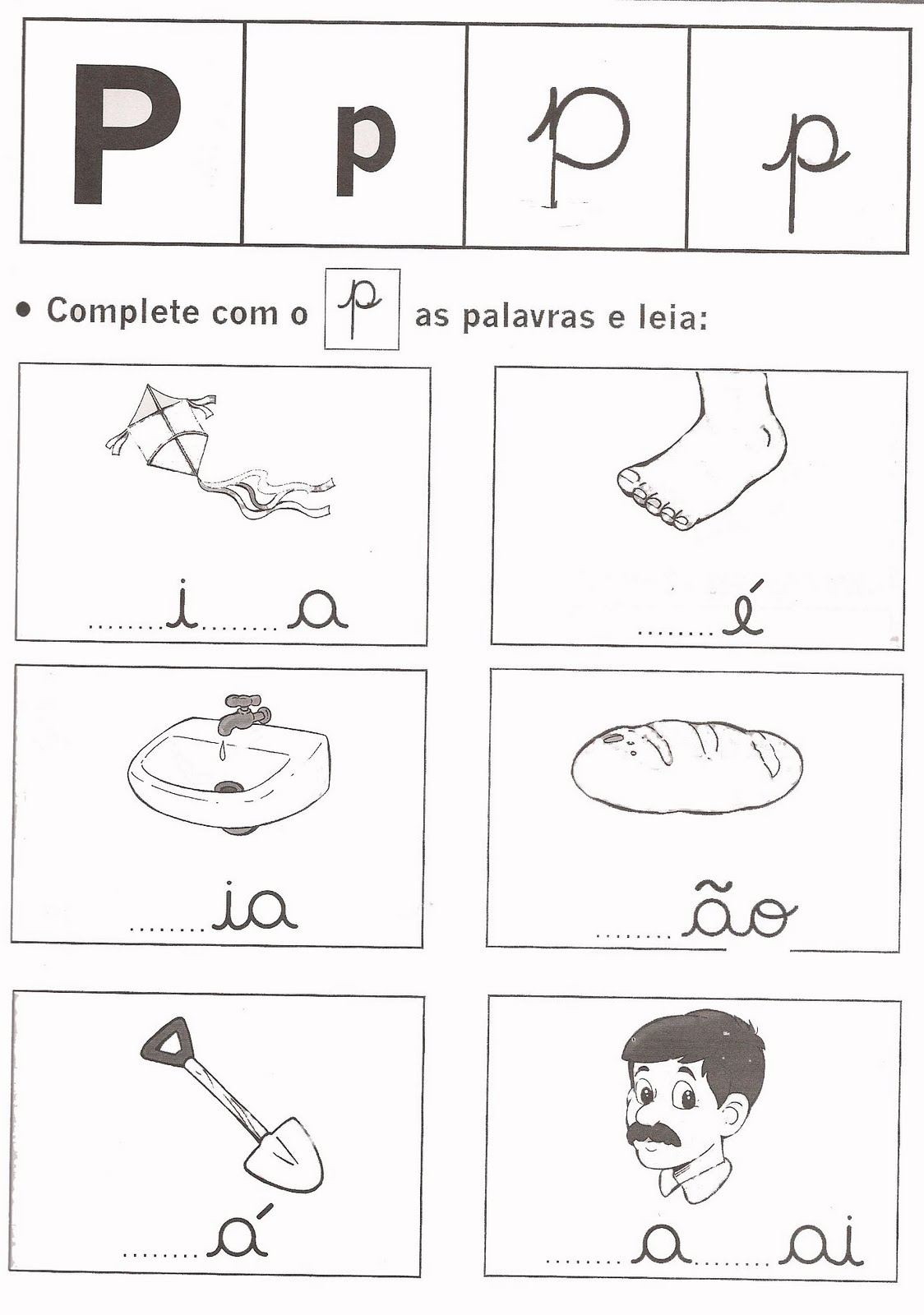 CAIXA DE LETRAS A B C: Atividades coma letra P