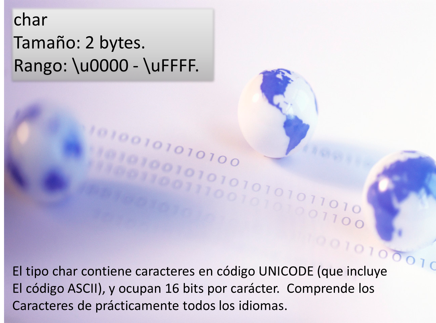 char (palabra clave). ~ ProfesorJava