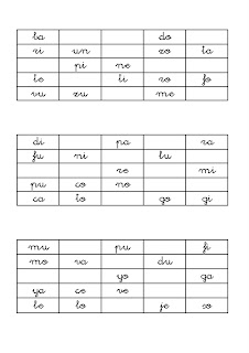 BREAL-Dislexia: Bingo de sílabas directas en letra de caligrafía