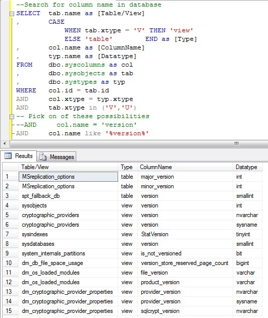 Microsoft SQL Server Integration Services: Search for ColumnName