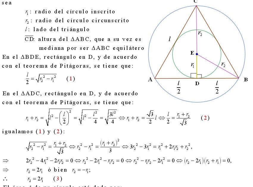 Cálculo21: Área de un círculo circunscrito a un triángulo equilátero