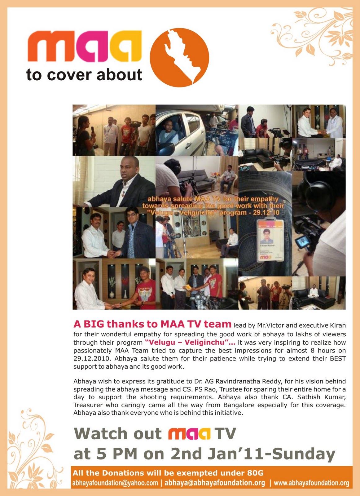 Watch MAA TV's Velugu Veliginchu on 02/01/2011 @ 5PM