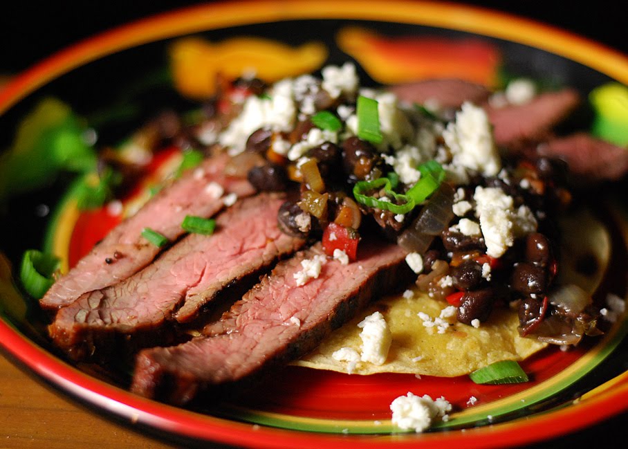 Flank Steak & Black Bean Tostada