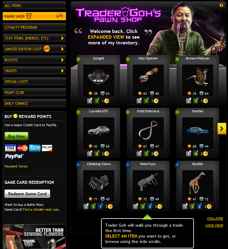 Mafia Wars Maniac: Trader Goh's Pawn Shop!