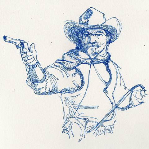 Now or Never: Sketches - cows continuous line drawing of gunfighter