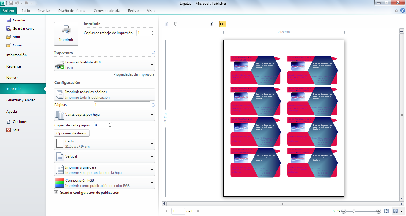 JUDITH TICS: Impresión de tarjetas de presentación en Publisher.