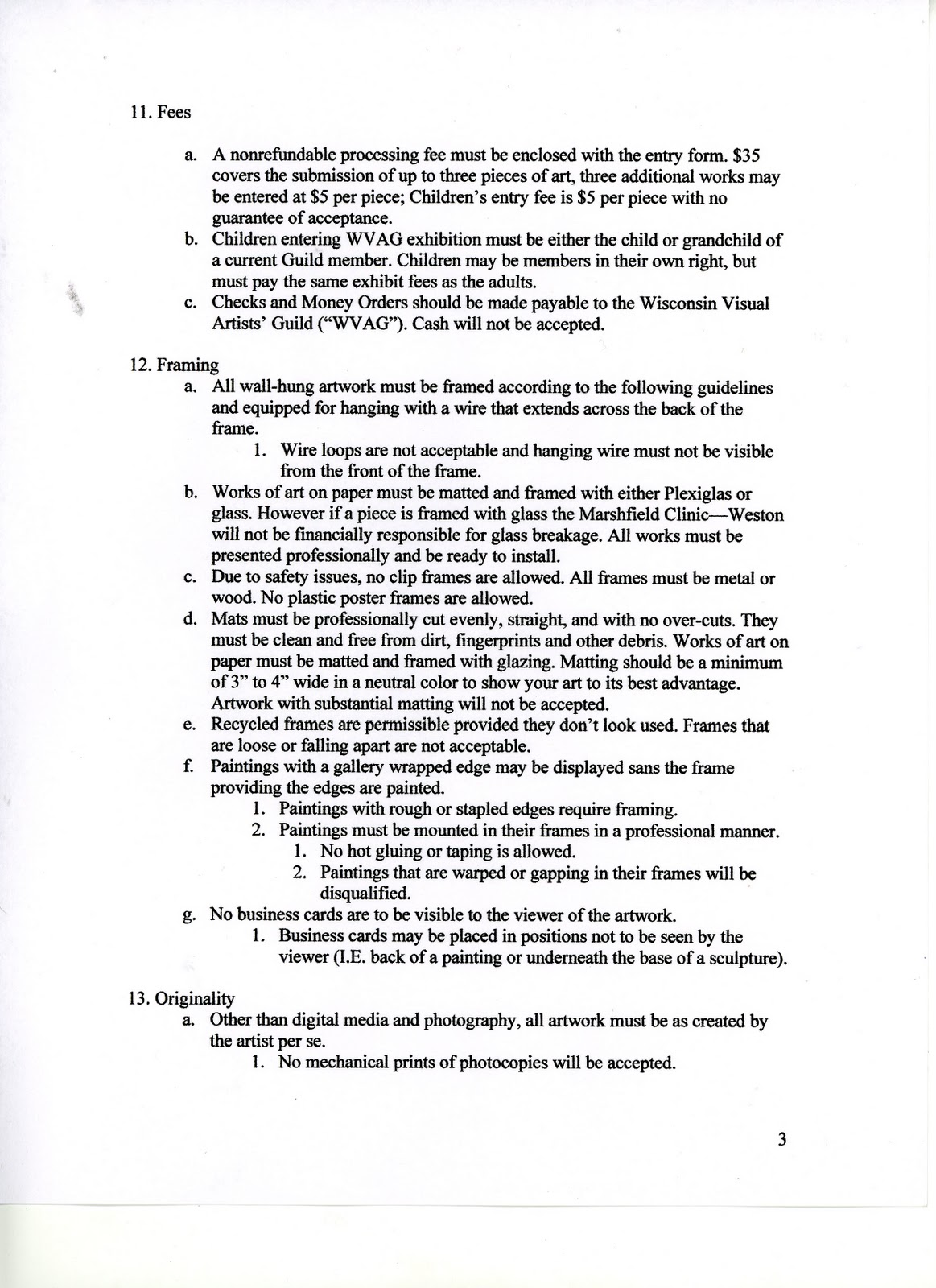 Wisconsin Visual Artists' Guild: Rules for Exhibition