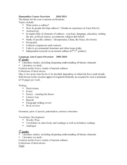 Synergy Humanities: Humanities Course Overview '10-'11 (JPG version)