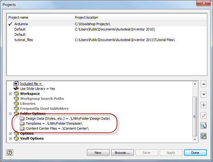 Where I set my folder options. In the project.