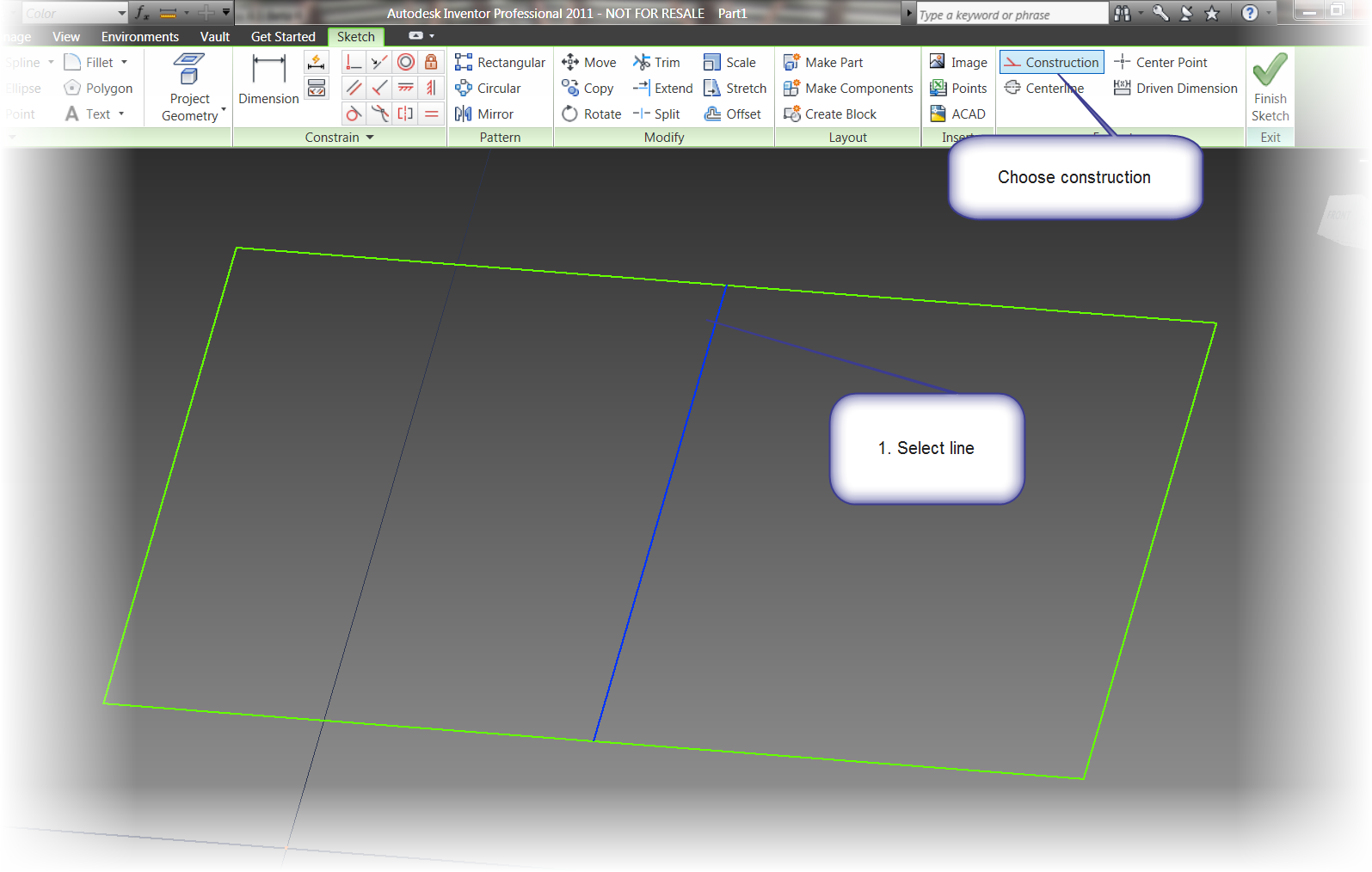 Make the regular line a construction line