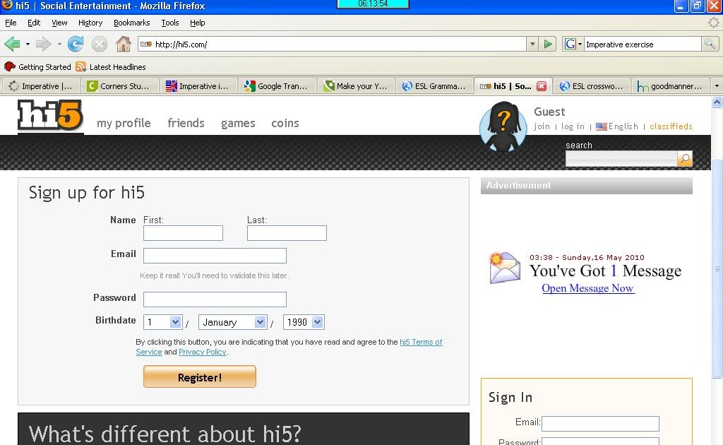 All About The Green World...: How to Make Hi5 Account