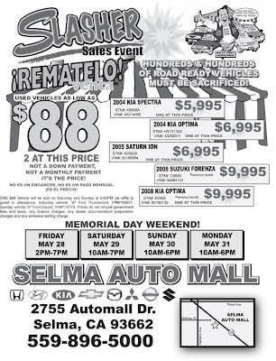 Used Cars For Sale: Selma Auto Mall Used Car Event. Slasher Sale.