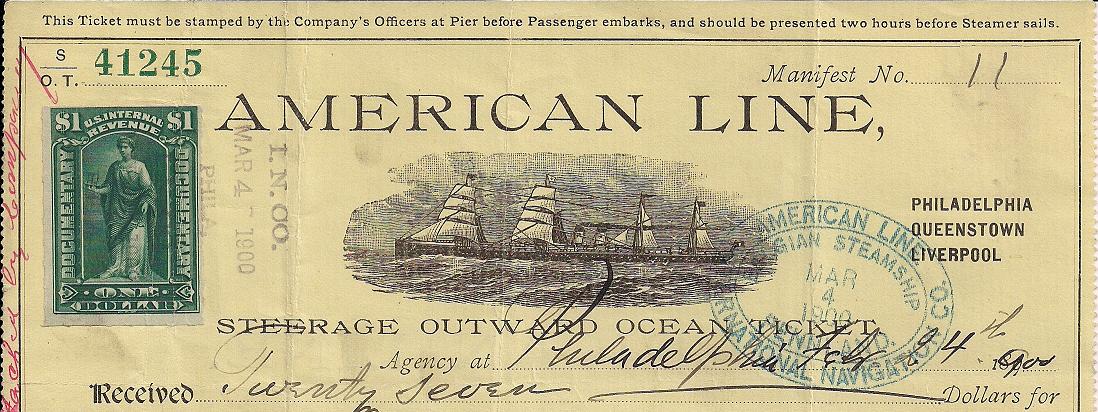 1898 Revenues: Ocean Passage Ticket