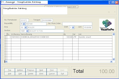 Contoh Tampilan: Inventory Control