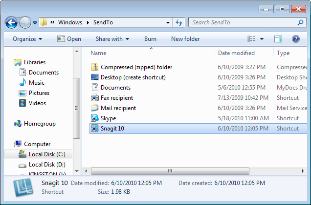Technology Toolbox: Windows 7 Expanded "Send To" Command